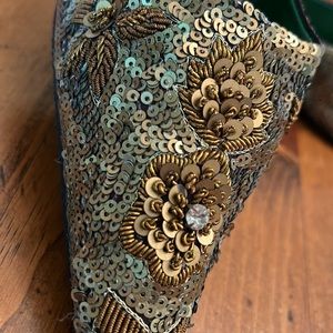 Drama | Shoes | Drama Unique Embroidered Gold Green Beaded Mule Slip On ...